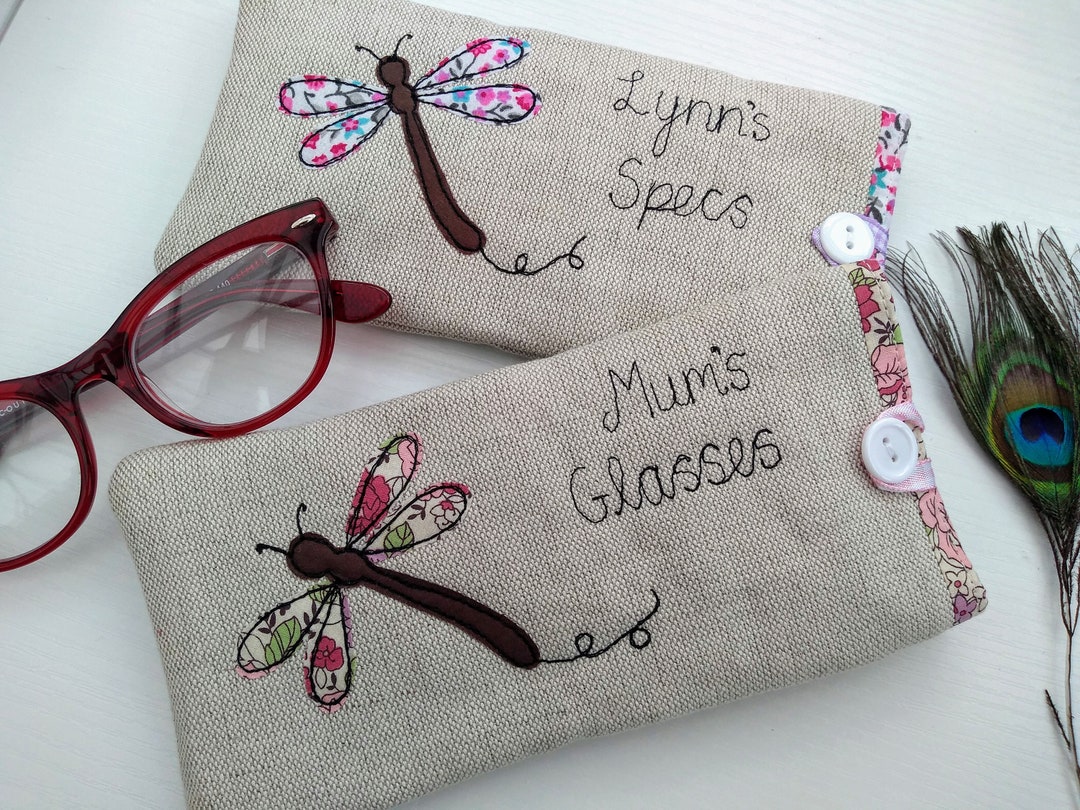 Pretty Dragonfly Glasses Spectacles Case Free Motion Embroidery Linen ...
