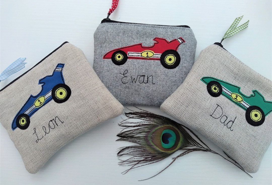 Personalised Racing Car Wallet - Custom Coin Purse Pouch on Grey or ...