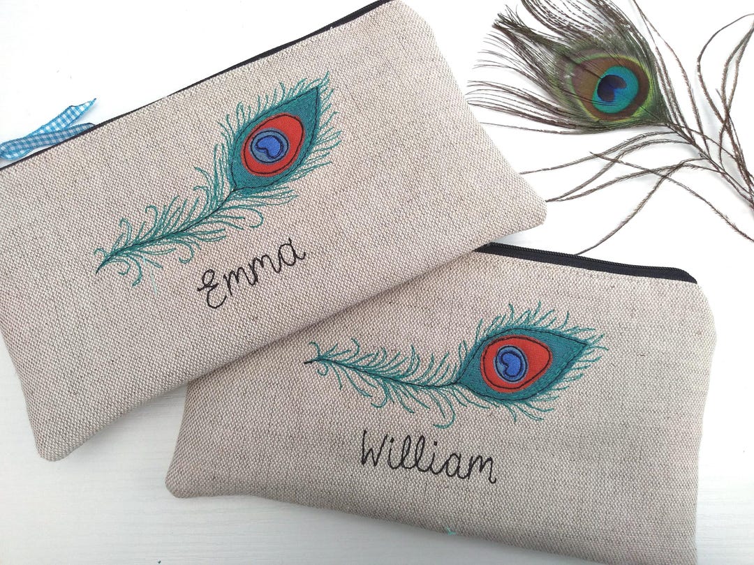 Personalised Peacock Feather Pencil Case - Custom Design Pen Case ...
