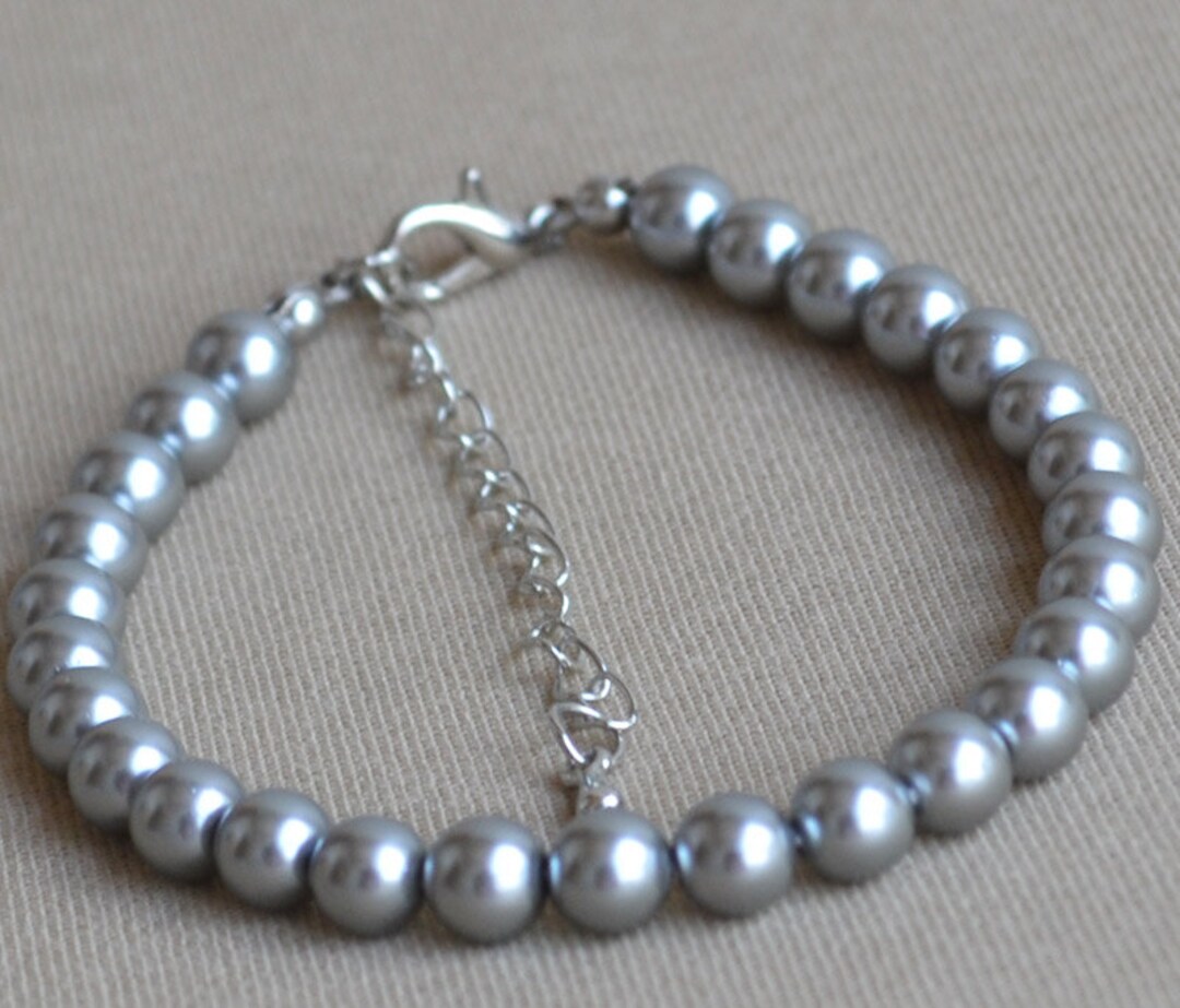 Gray Pearl Bracelet,gray Glass Pearl Bracelet,single Strang Pearl ...
