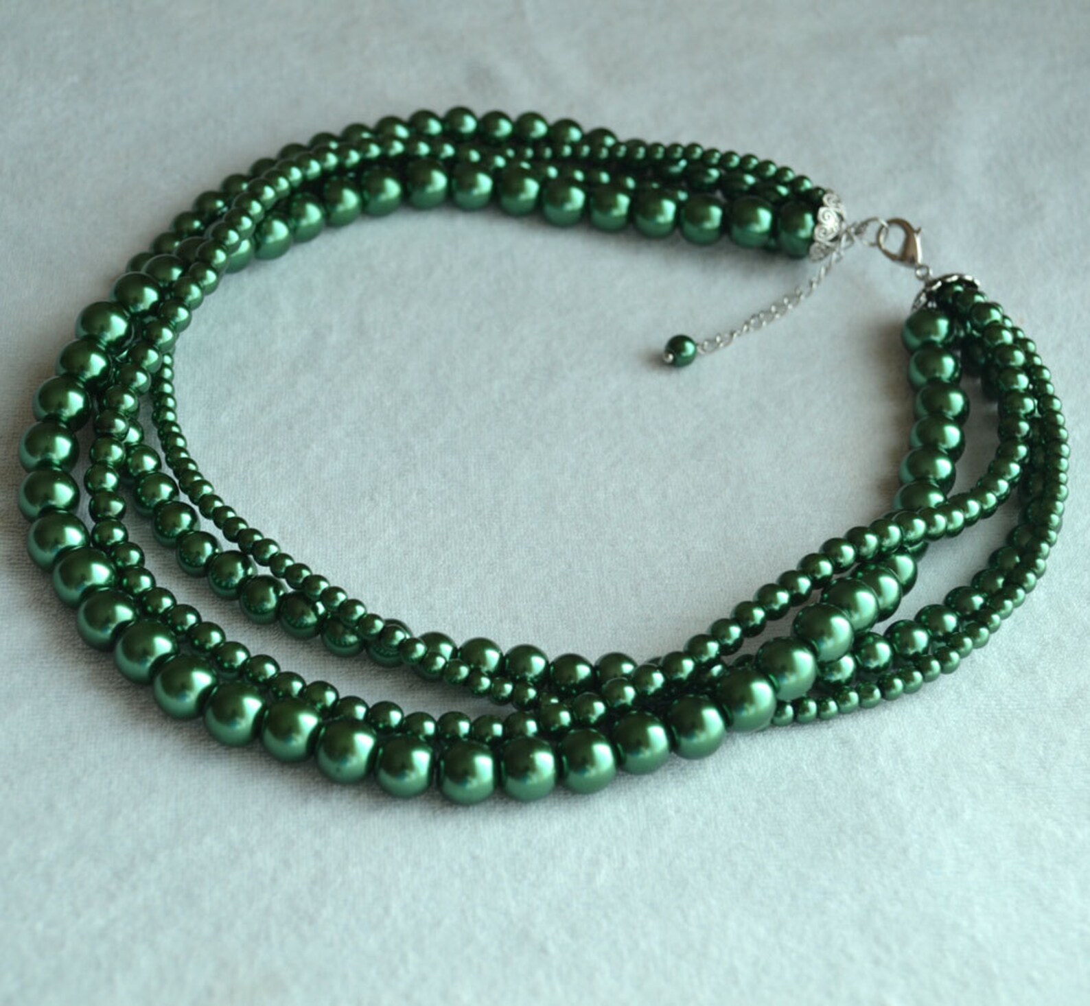 Dark Green Necklace,four Strands Dark Green Bead Glass Pearl Necklace ...