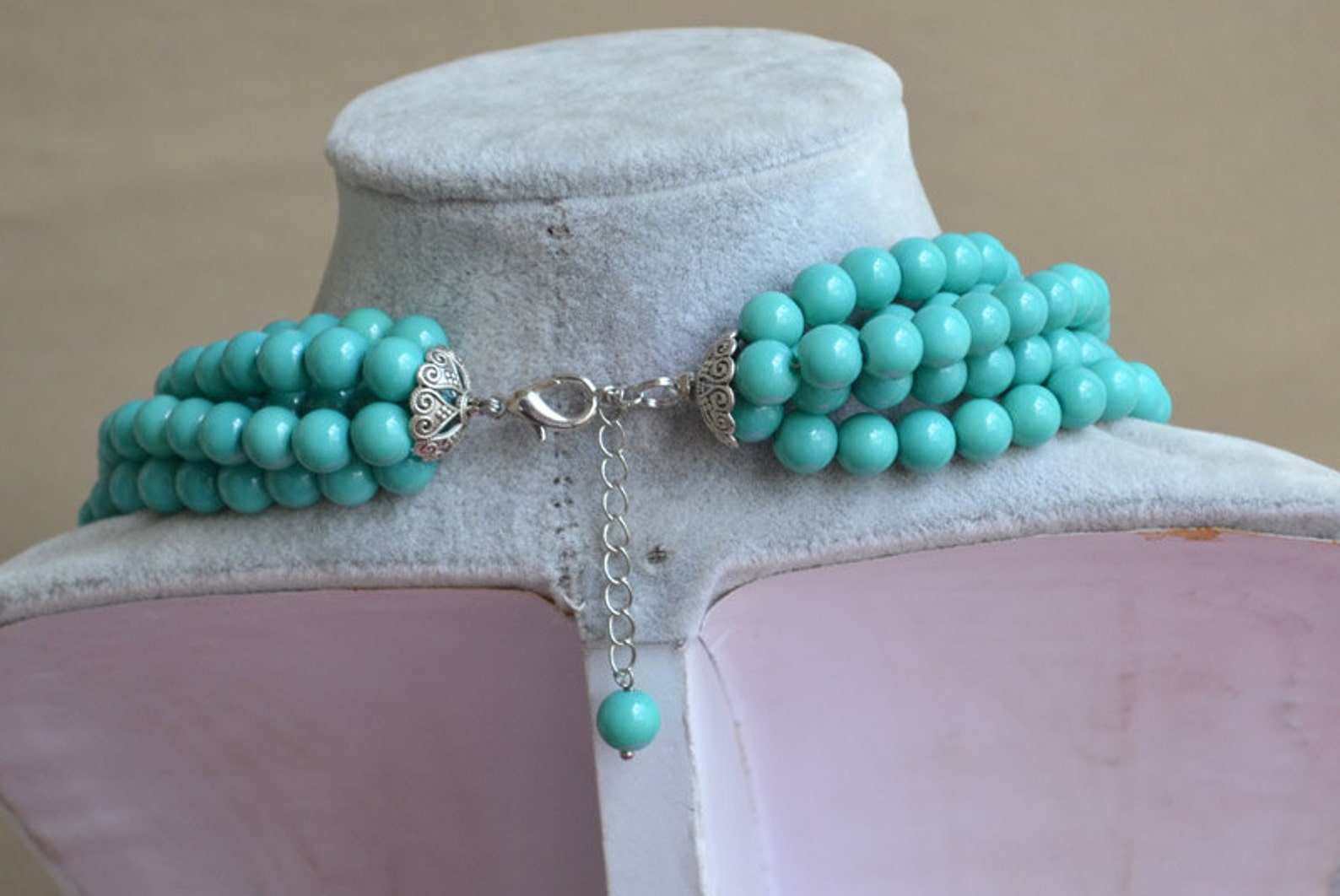 Turquoise Pearl Necklace Glass Bead Necklacechoker - Etsy