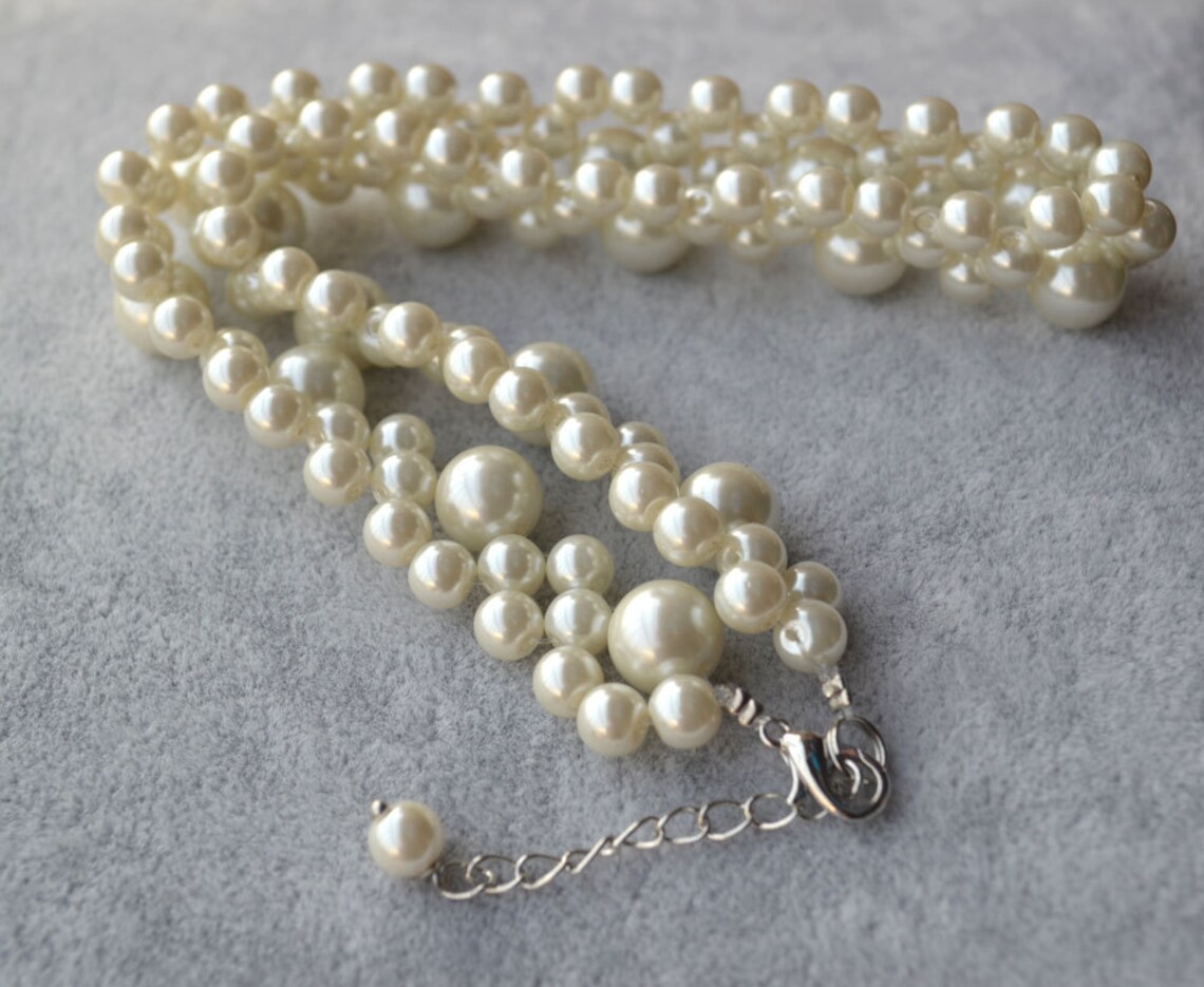 Ivory Pearl Necklace or White Pearl Necklace,glass Pearl Necklace ...