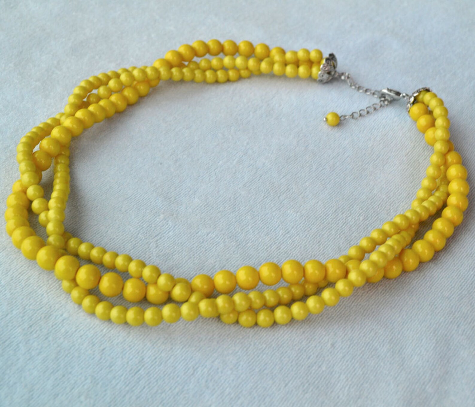 Yellow Bead Necklace 3 Strands Yellow Pearl Necklace - Etsy