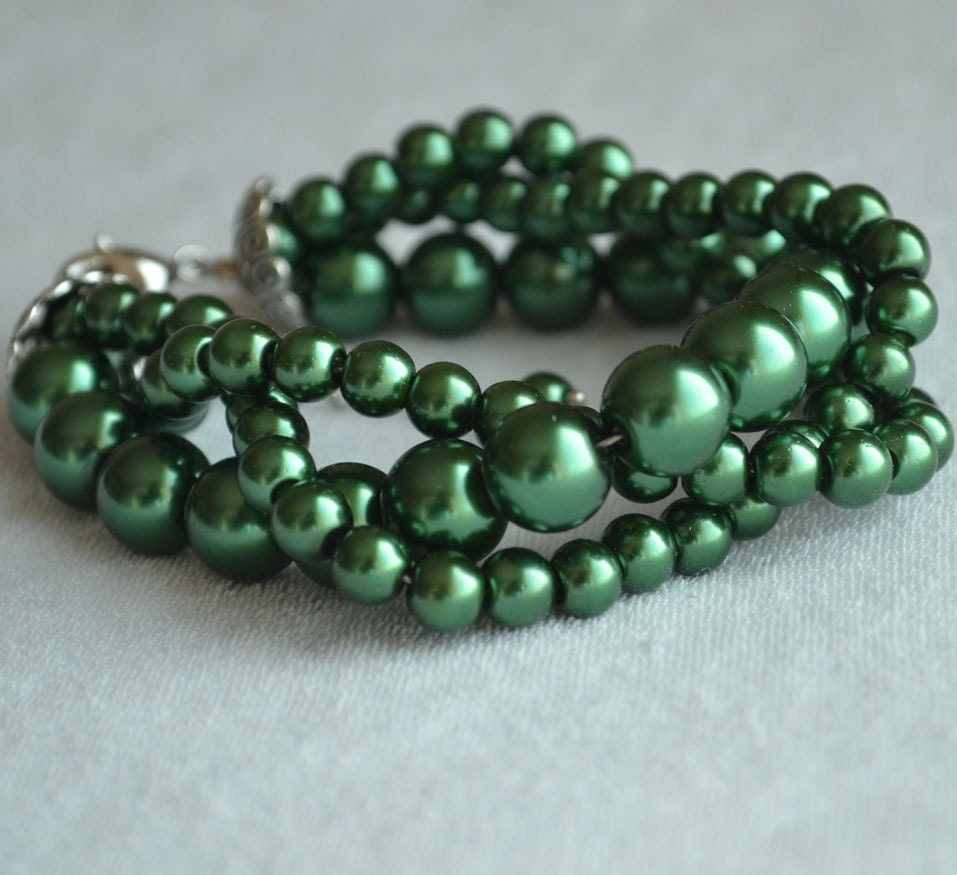 Dark Green Bead Braceletwedding Bracelettriple Strands Twist - Etsy