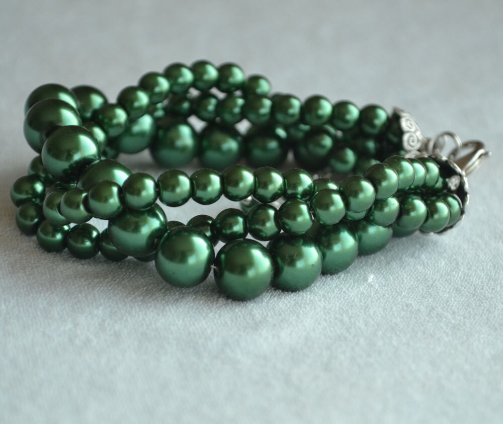 Dark Green Bead Braceletwedding Bracelettriple Strands Twist - Etsy