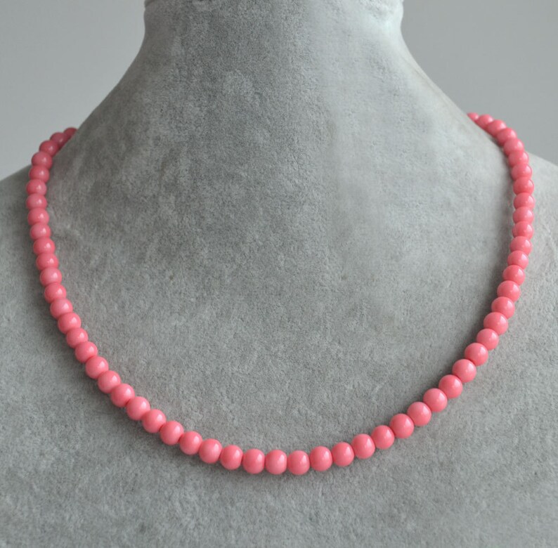Pink coral bead necklace single string coral pearl necklace | Etsy