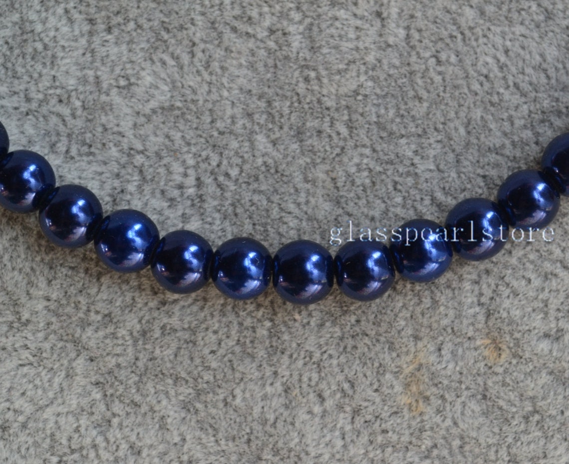 Single Strand 8mm Navy Blue Pearl Necklaceglass Pearl - Etsy
