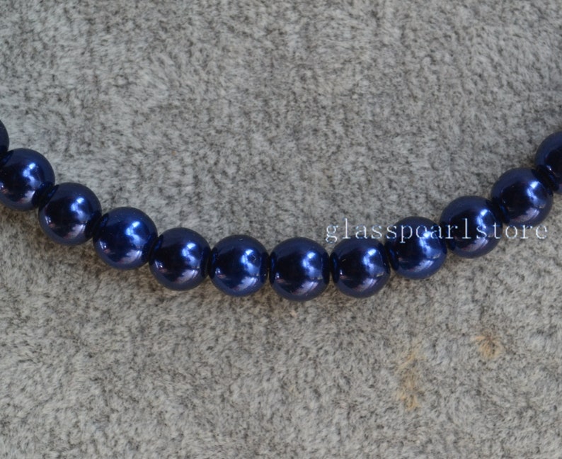 Single Strand 8mm Navy Blue Pearl Necklace,glass Pearl Necklace ...