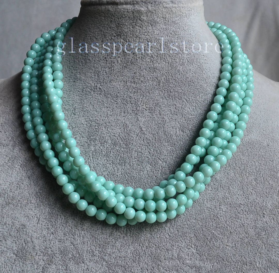 Baby Blue Color Necklace, Five Strand 6mm Glass Pearl Necklace,wedding ...