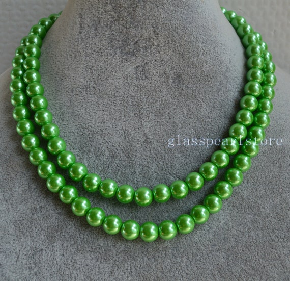 Collares de perlas verdes brillantes doble hilo de cristal | Etsy
