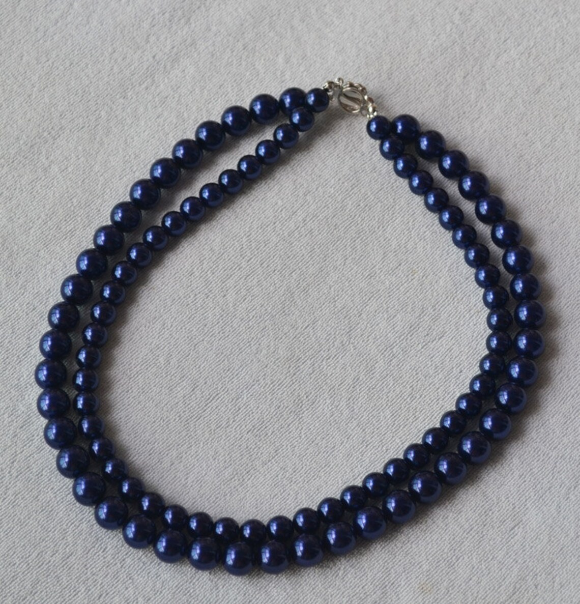 Double Strands Navy Blue Pearl Necklace Statement Necklace | Etsy