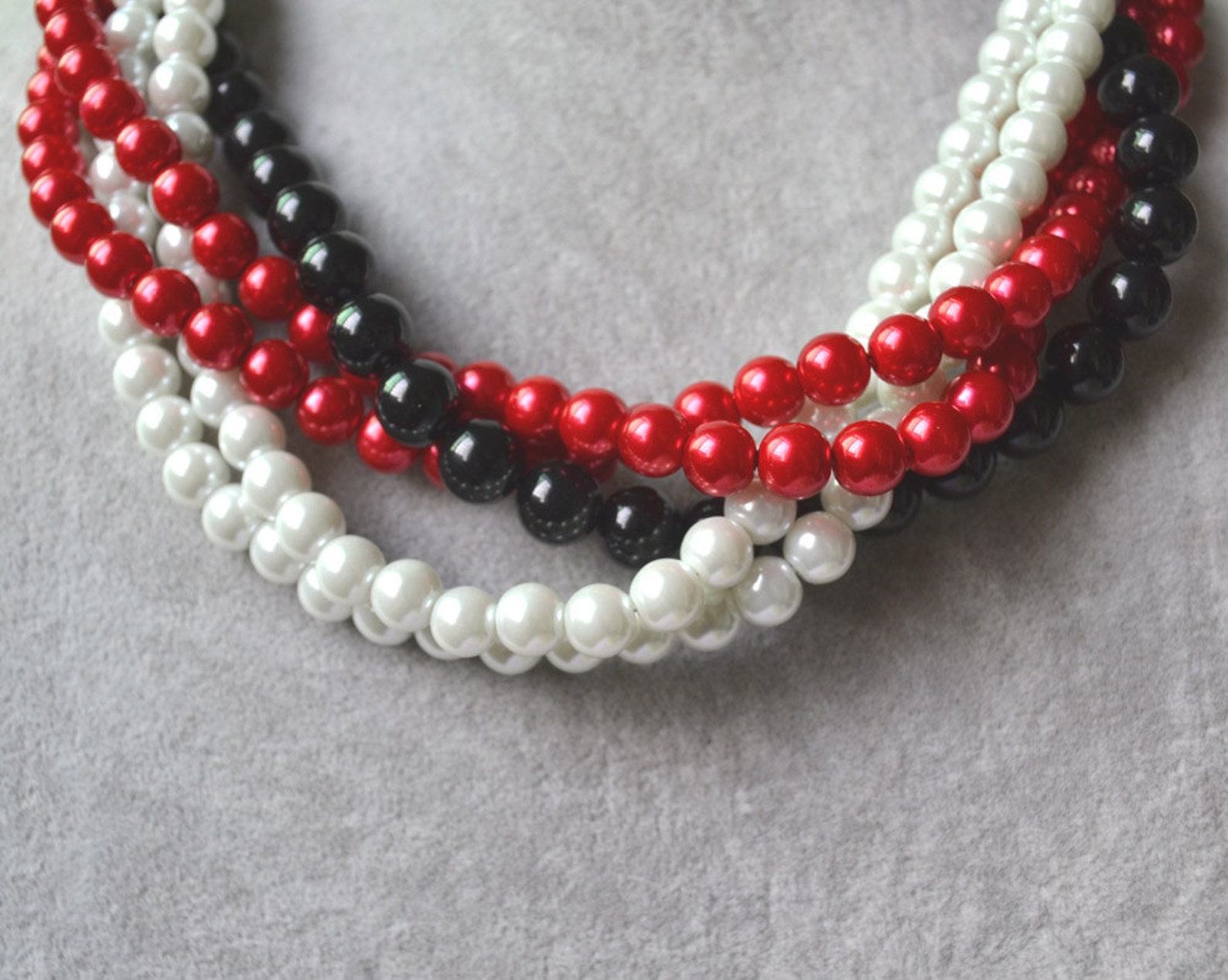 Black White Red Pearl Necklace,5 Strands Pearl Necklaces,bridesmaid ...