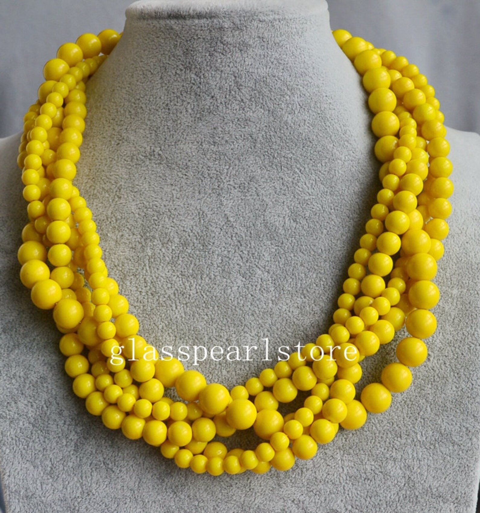 Yellow Necklace Five Strands Yellow Pearl Necklace Statement - Etsy
