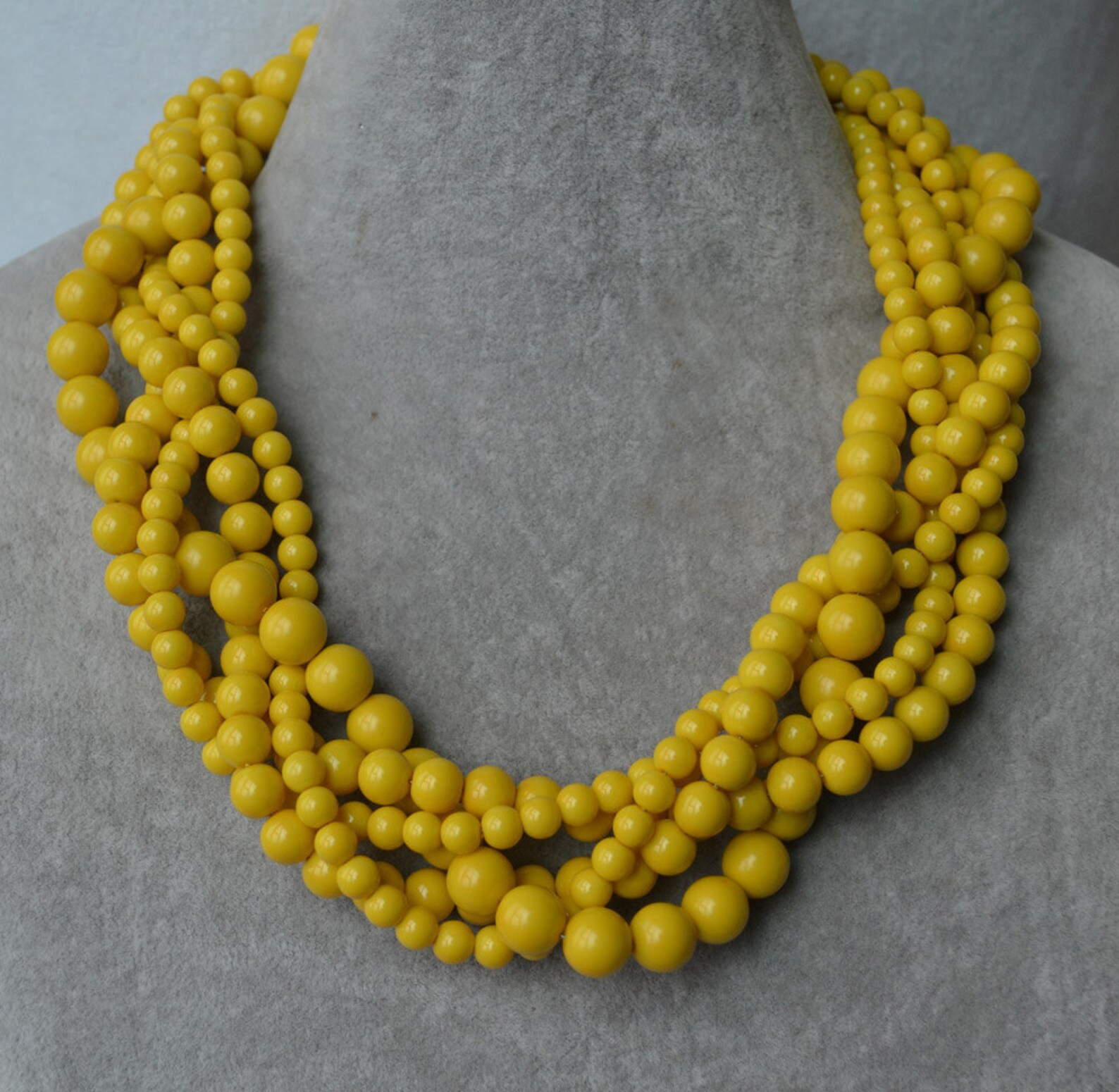 Yellow Pearl Necklacefive Strand Yellow Glass Pearl - Etsy