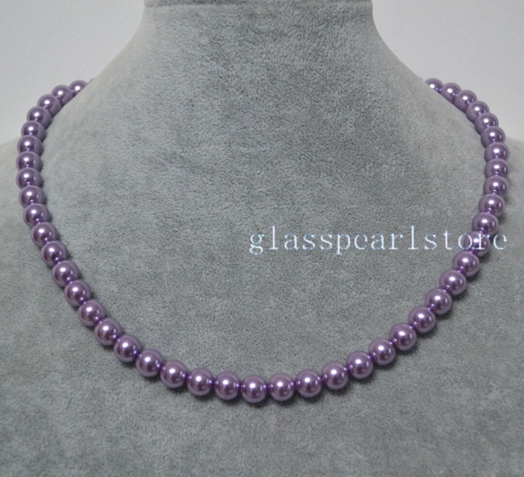 Lilac Glass Pearl Necklace, 8mm Round Pearls, Wedding Jewelry - Etsy