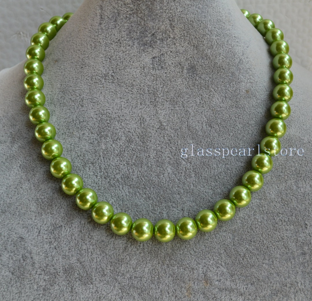 Lime Green Glass Pearl Necklace, 10 Mm Single Strand - Etsy