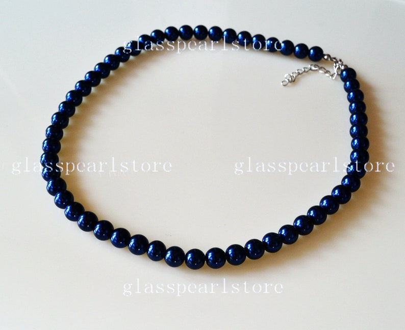 Single Strand 8mm Navy Blue Pearl Necklaceglass Pearl - Etsy