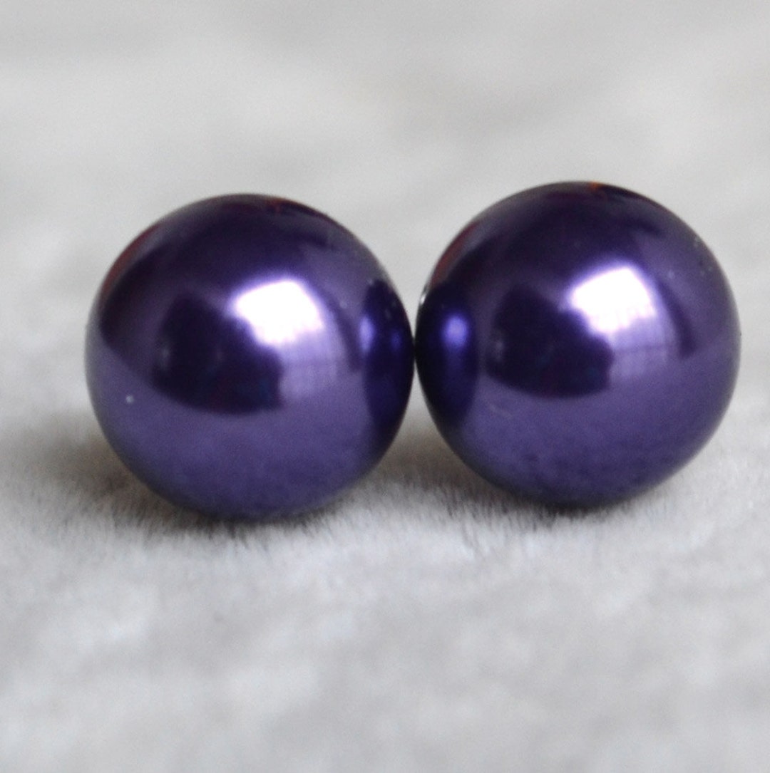 Purple Glass Pearl Stud Earrings, Beaded Earrings (6mm 8mm 10mm) - Etsy