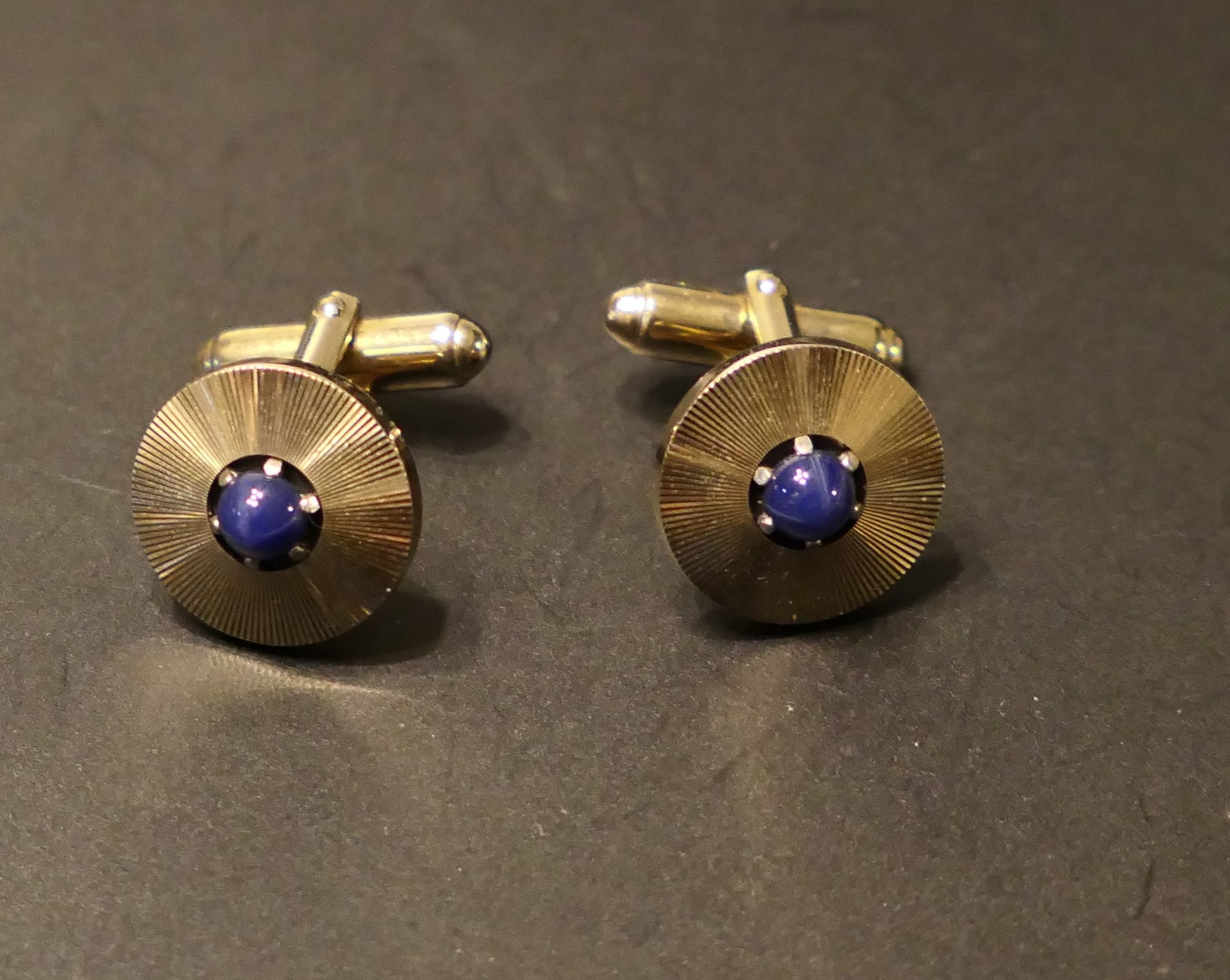 Blue Cuff Links Classic Tuxedo Vintage Gold Convex Dish Cufflinks Blue ...