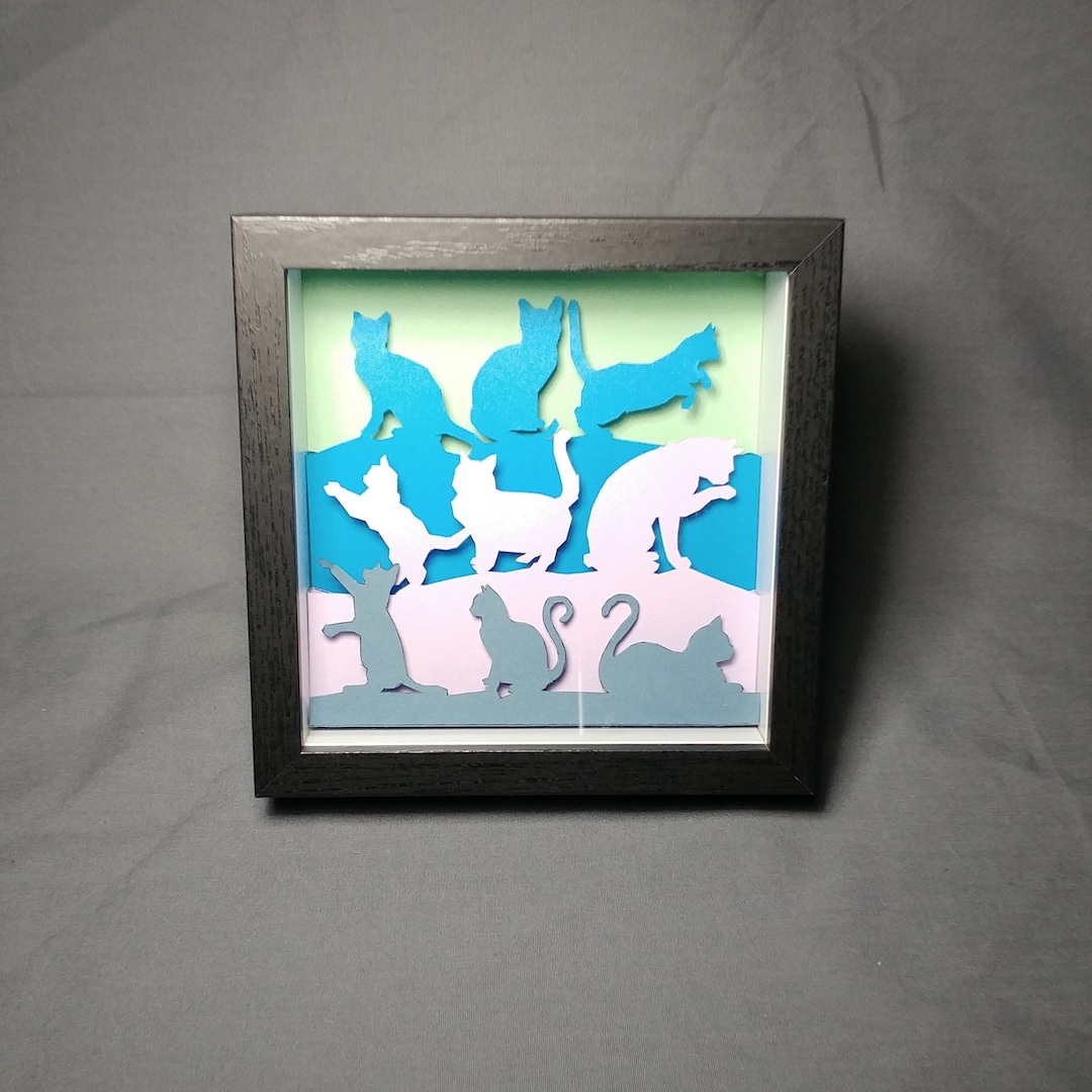 DIY Nine Cats Layered Shadow Box Layers - Feline Silhouette Three-layer ...