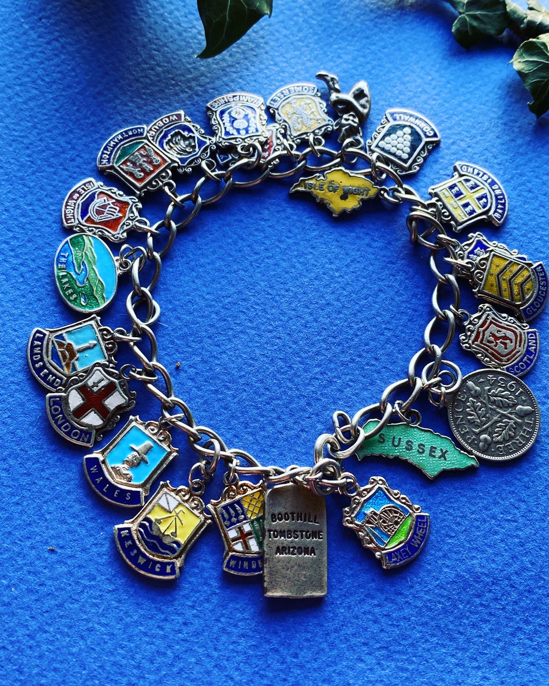 REDUCED Sterling Silver Enamel Shield Charm Bracelet. 24 Charms ...