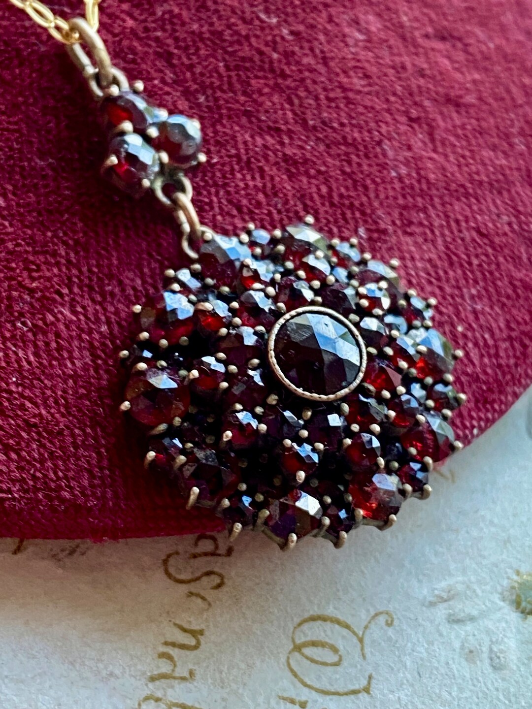 Antique Bohemian Garnet Silver Gilt Pendant & Modern Silver Gilt Chain ...