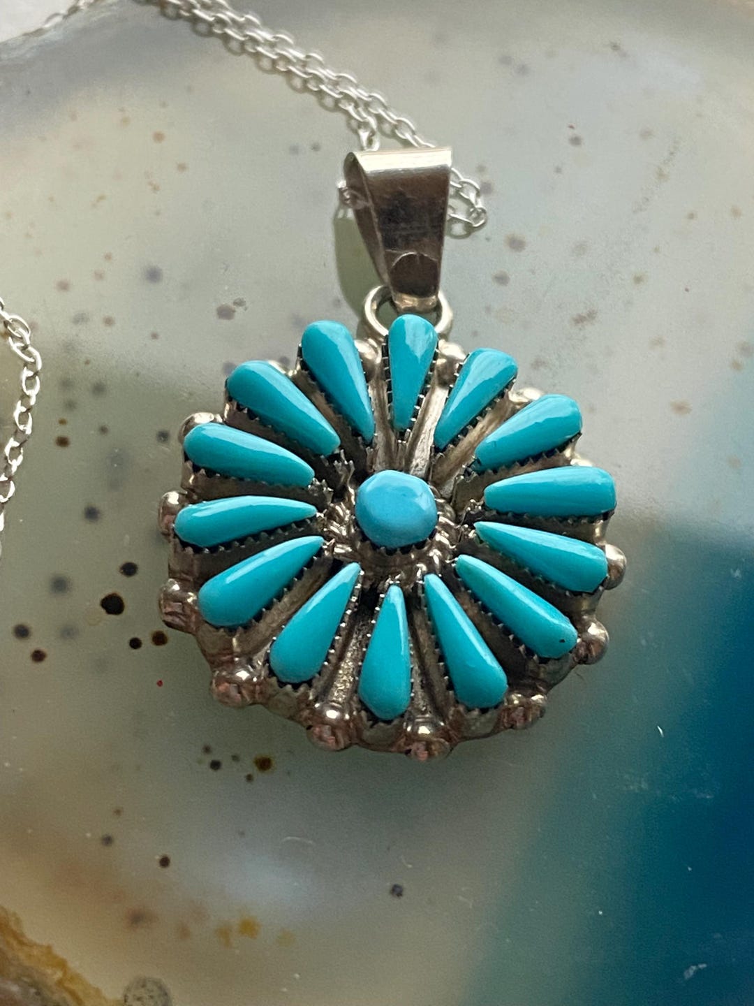 Vintage STERLING Silver Turquoise Native American SUNBURST Pendant by ...