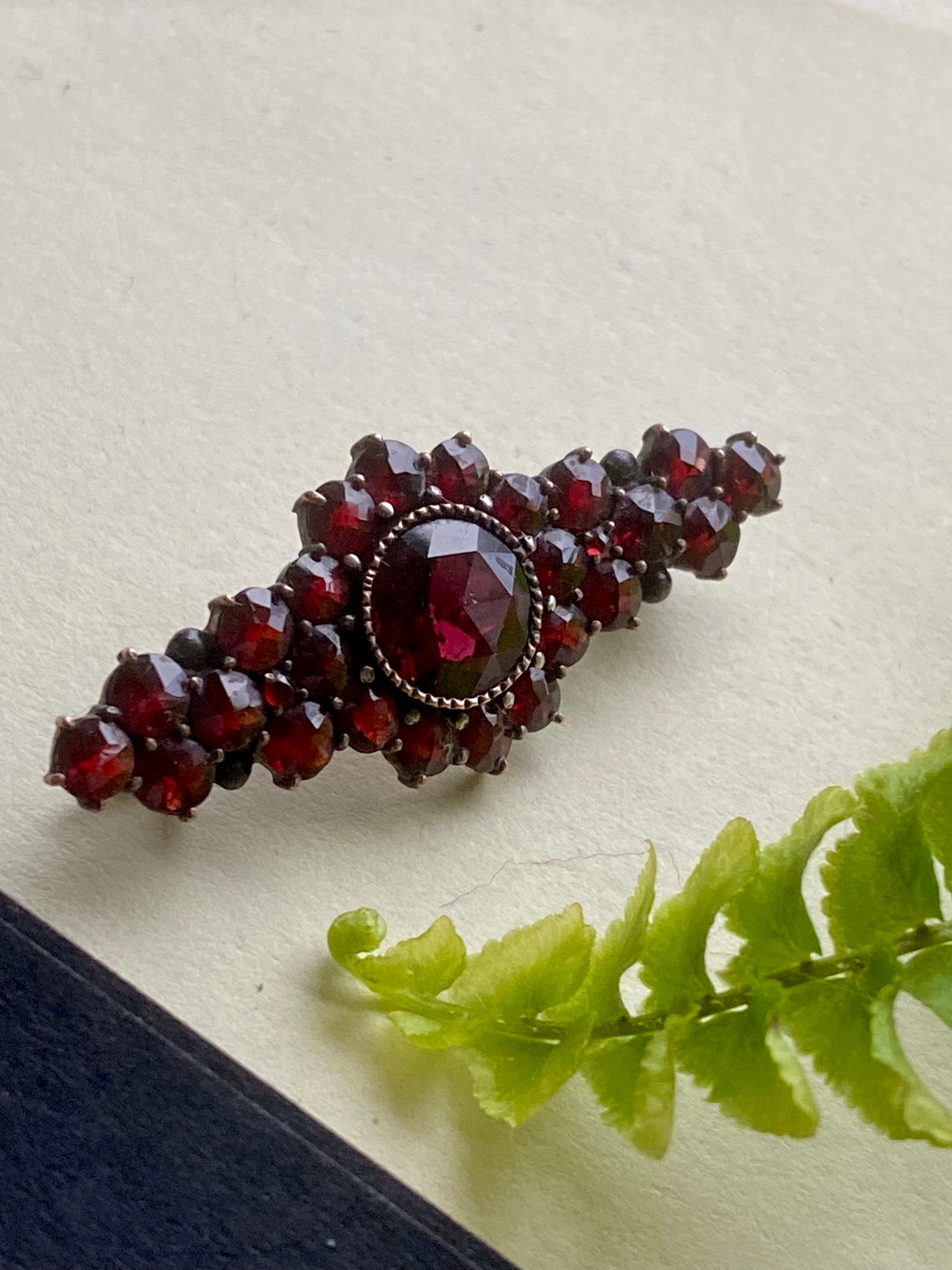 Antique Bohemian Garnet Brooch. Central Briolette Garnet, Rose Cut ...