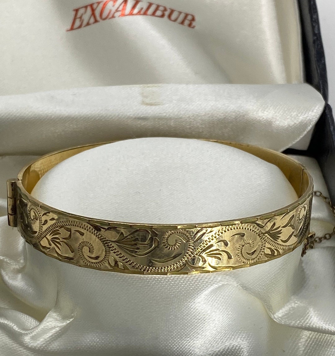 Excalibur Rolled Gold Bangle & Box. VINTAGE Engraved Gifts - Etsy