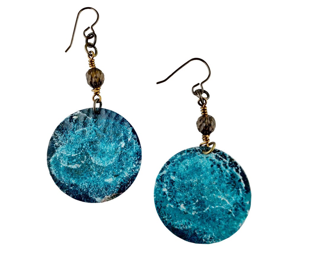 Handmade Aqua Cyan Blue Brass Earrings: Deep Sea Jewelry - Etsy