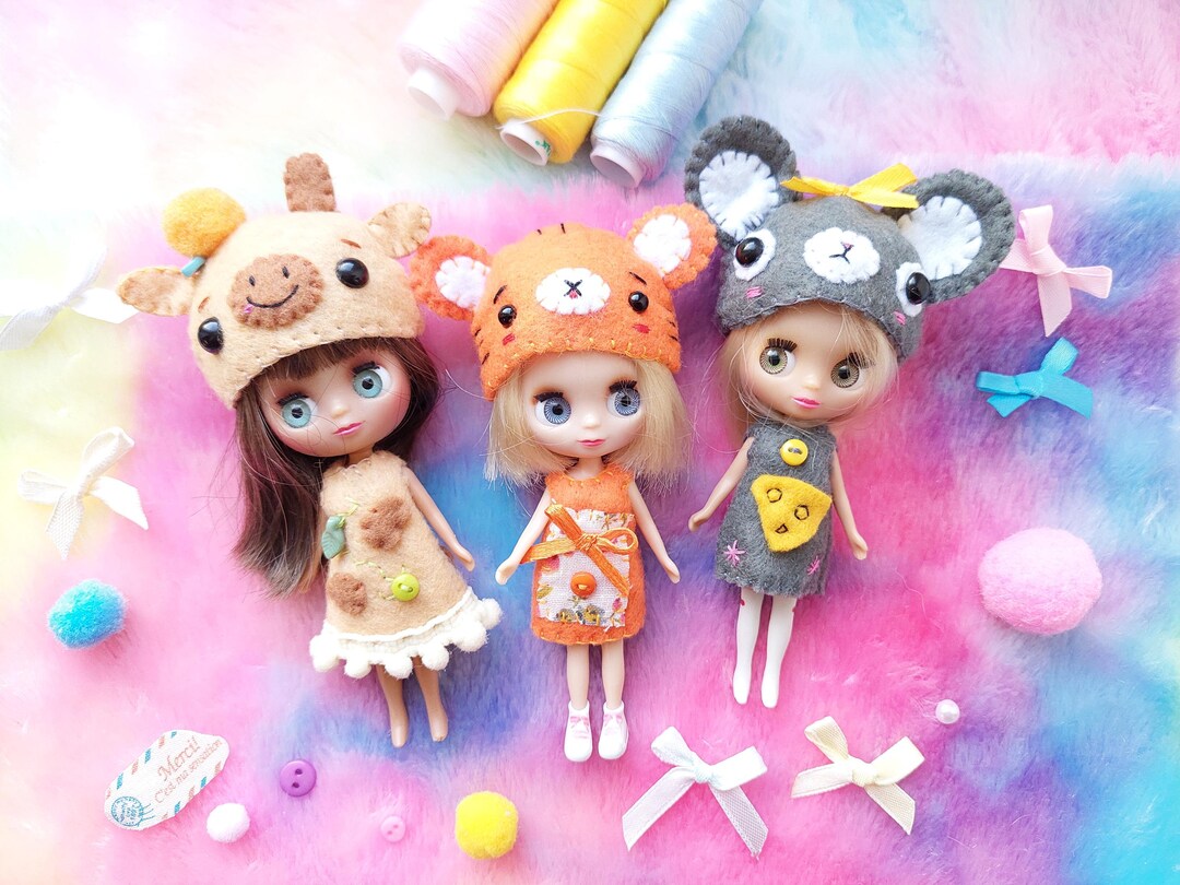 Petite, LSP Blythe Doll Set of Clothes. Giraffe, Mouse, Tiger. Handmade ...