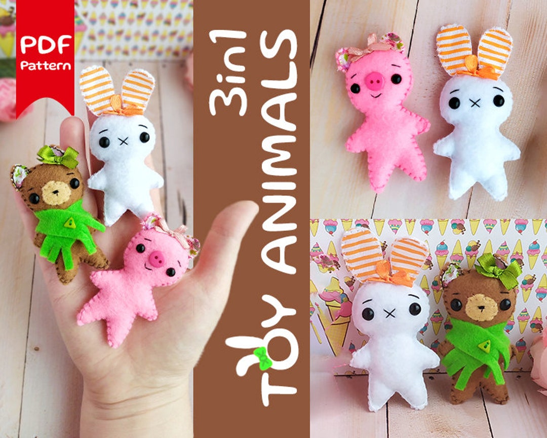 Handmade DIY PDF PATTERN of 3 Mini Tiny Small Animal Woll Felt Toys ...