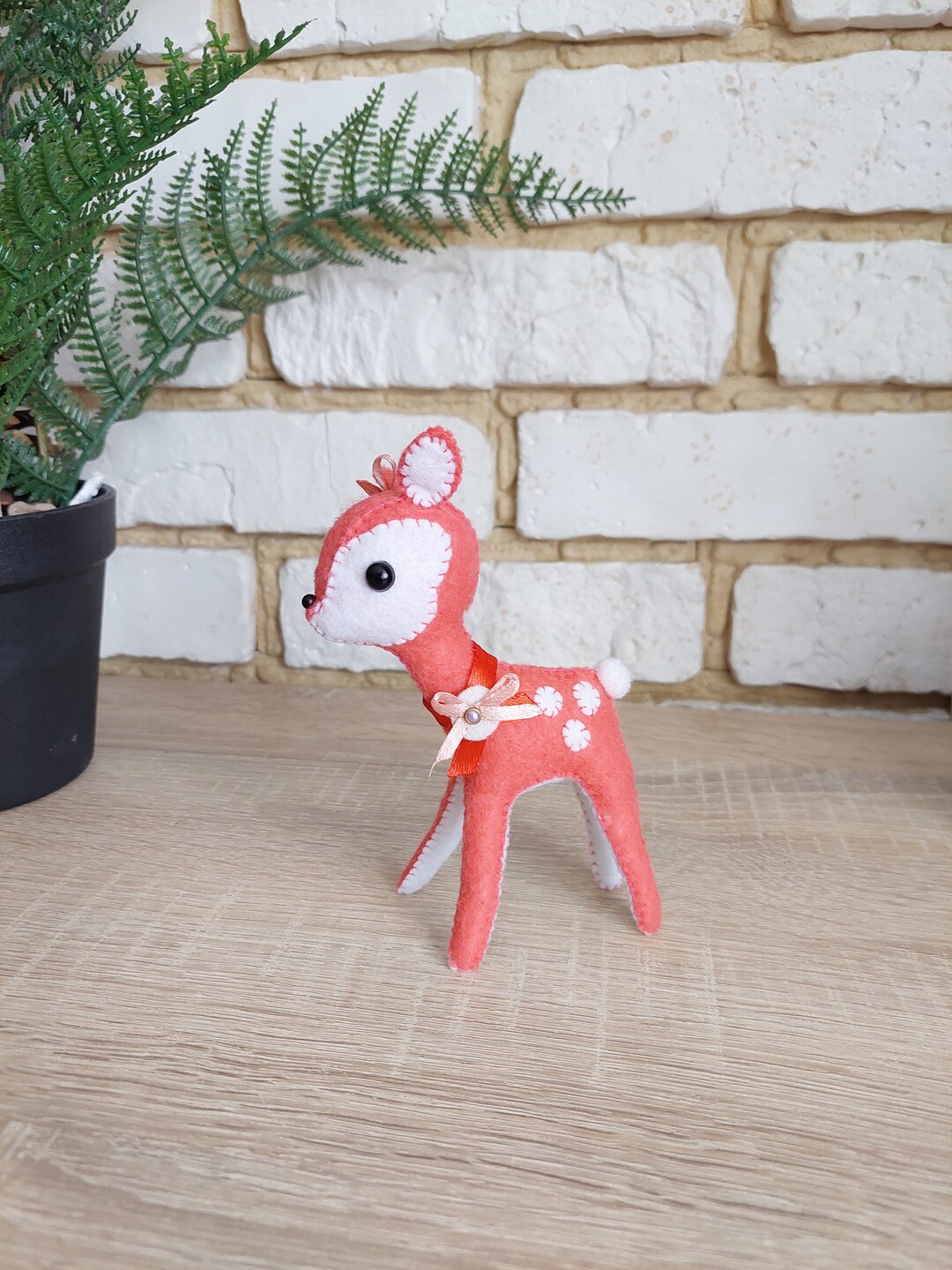 Felt Pink and White Stuffed Plush Animal Toy Deer Doe Fawn Handmade ...