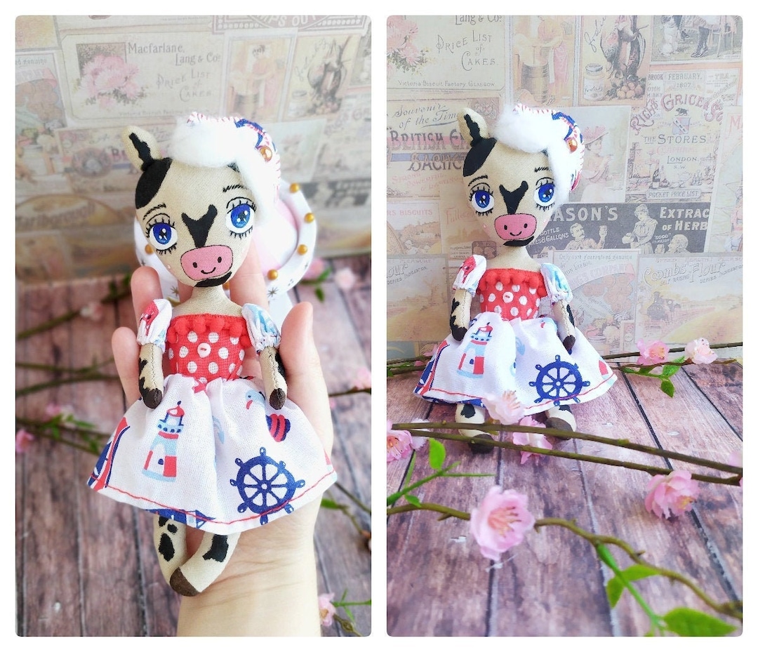 Cow Calf Kitsch Farmhouse Doll. Lhandmade Folk Art Cloth Fabric Stuffed ...