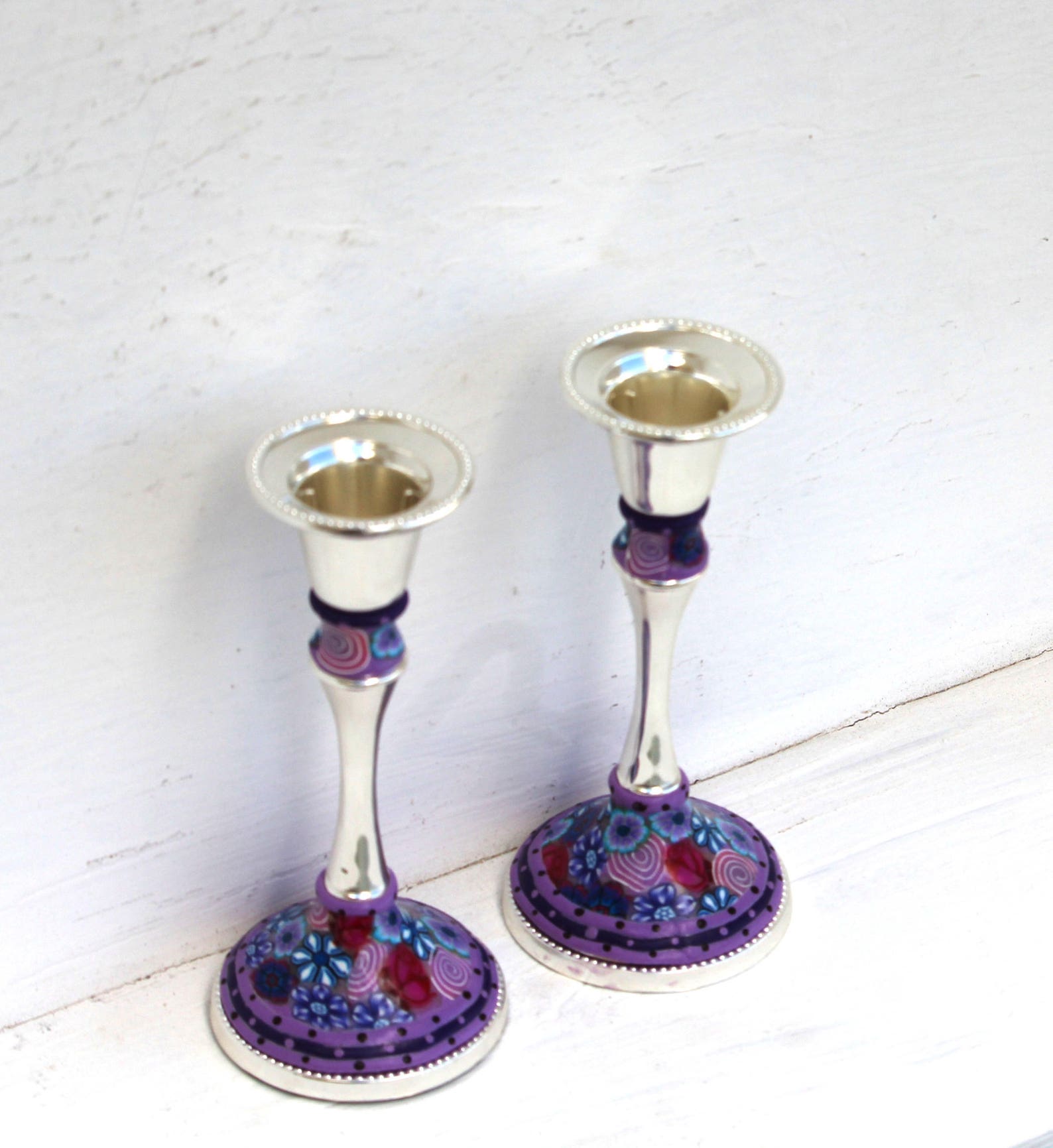 Small Candle Holders Table Decoration Purple Candlesticks - Etsy