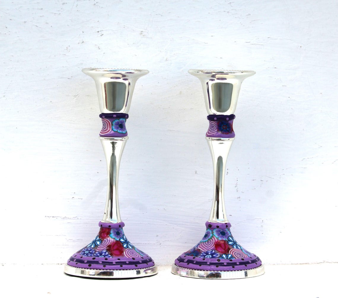 Small Candle Holders Table Decoration Purple Candlesticks - Etsy