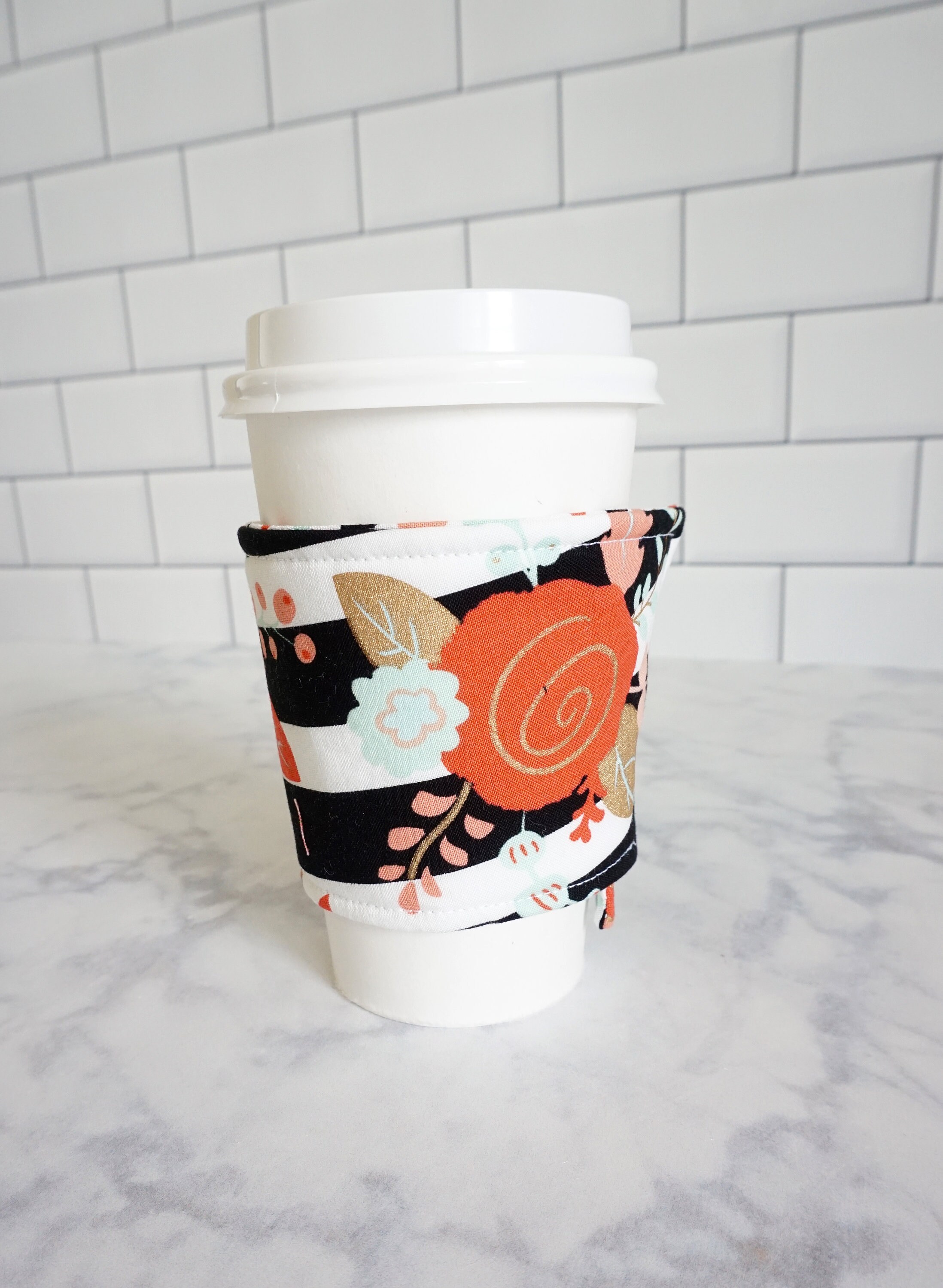 Reusable Coffee Sleeve-stripe Floral Print - Etsy