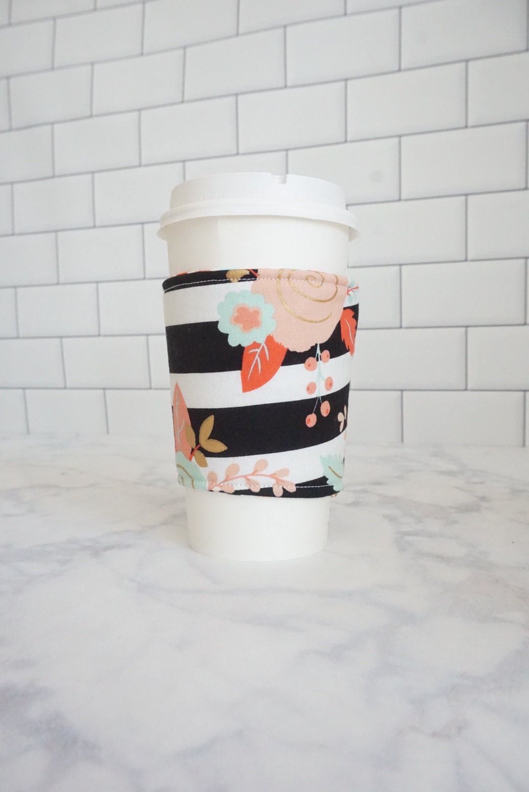 Reusable Coffee Sleeve-stripe Floral Print - Etsy