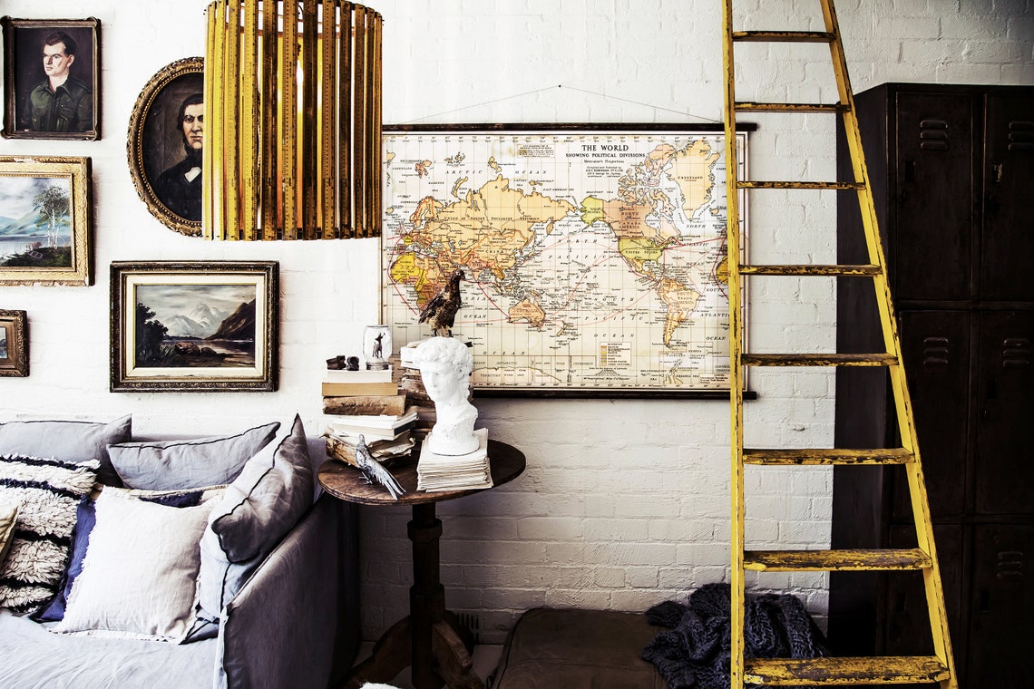 The World - Pull Down Wall Map - Etsy