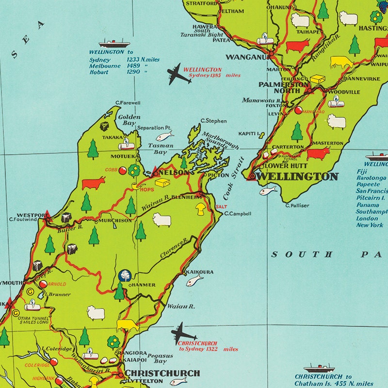 New Zealand - Pull Down Roll Map - Etsy