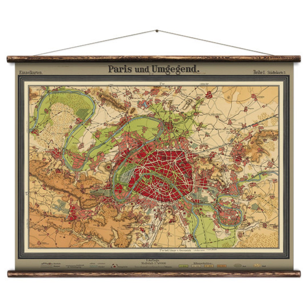 Paris - Pull Down Wall Map - Etsy