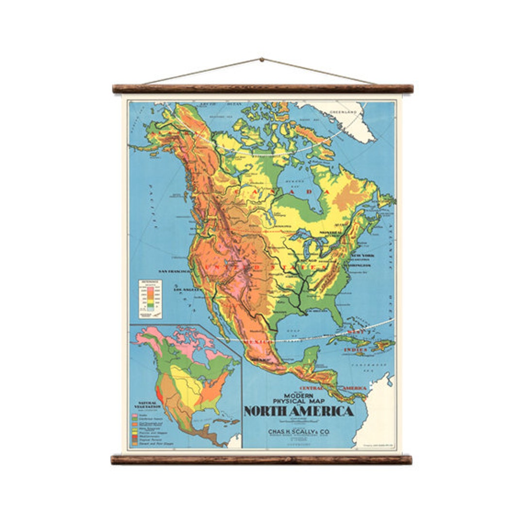 NORTH AMERICA - Pull Down Wall Map - Etsy