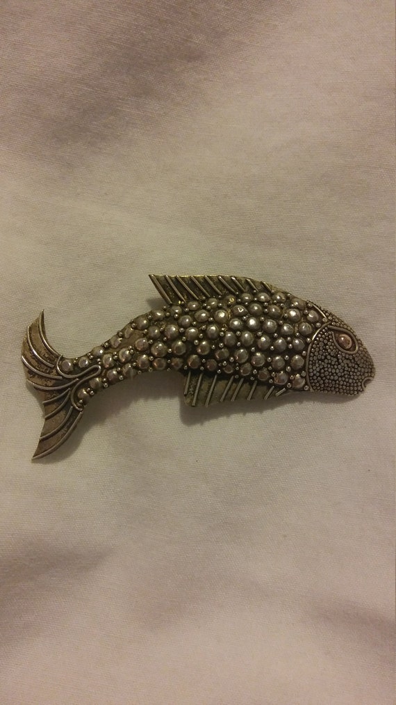 VINTAGE Sterling Silver Fish Brooch Pin Silver Fish P… - Gem