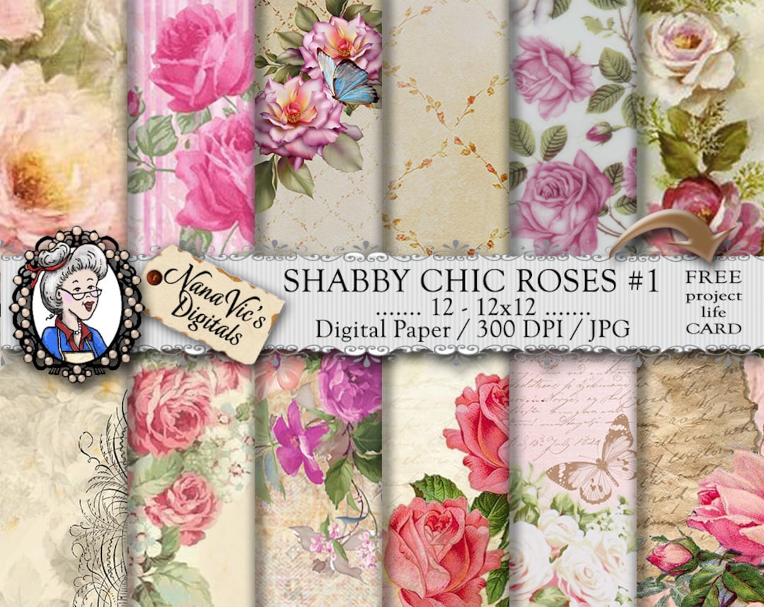 Digital Paper: Roses Shabby Chic / Ephemera /vintage, Floral ...