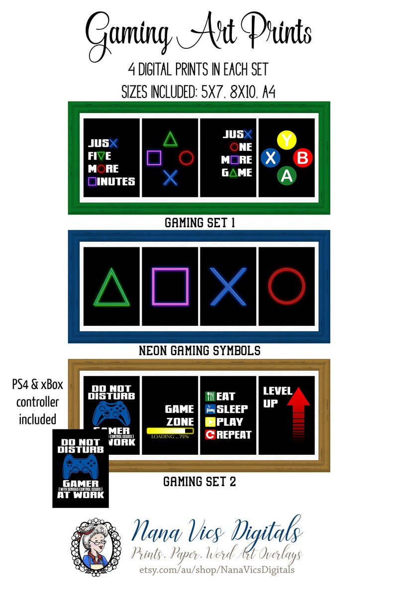 Gaming Art Set of 4 Printable Xbox PS4 Console Game Prints - Etsy