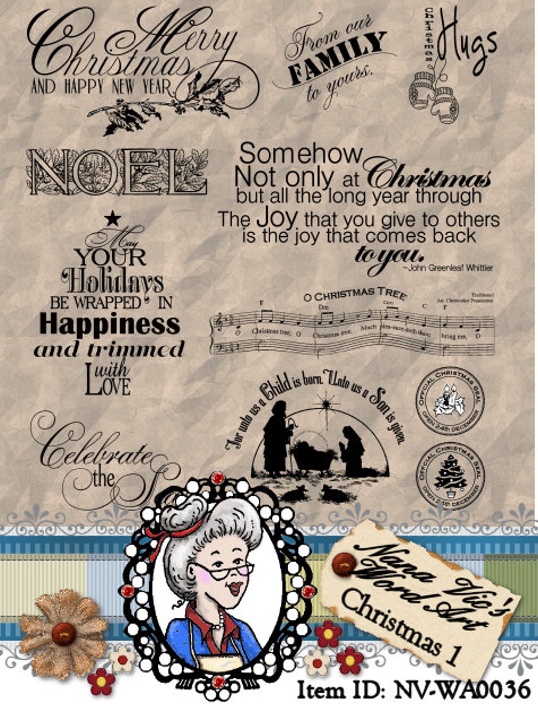 Christmas 1 Word Art Sentiments Digital Stamp Digi Overlay Instant ...