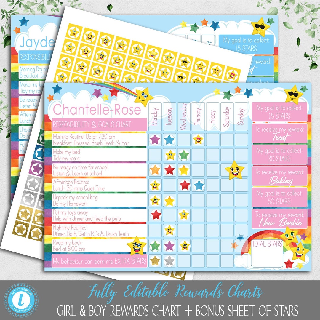 Kid's Star Chart, Chores List, Positive Behaviour Chart, Weekly Chores ...