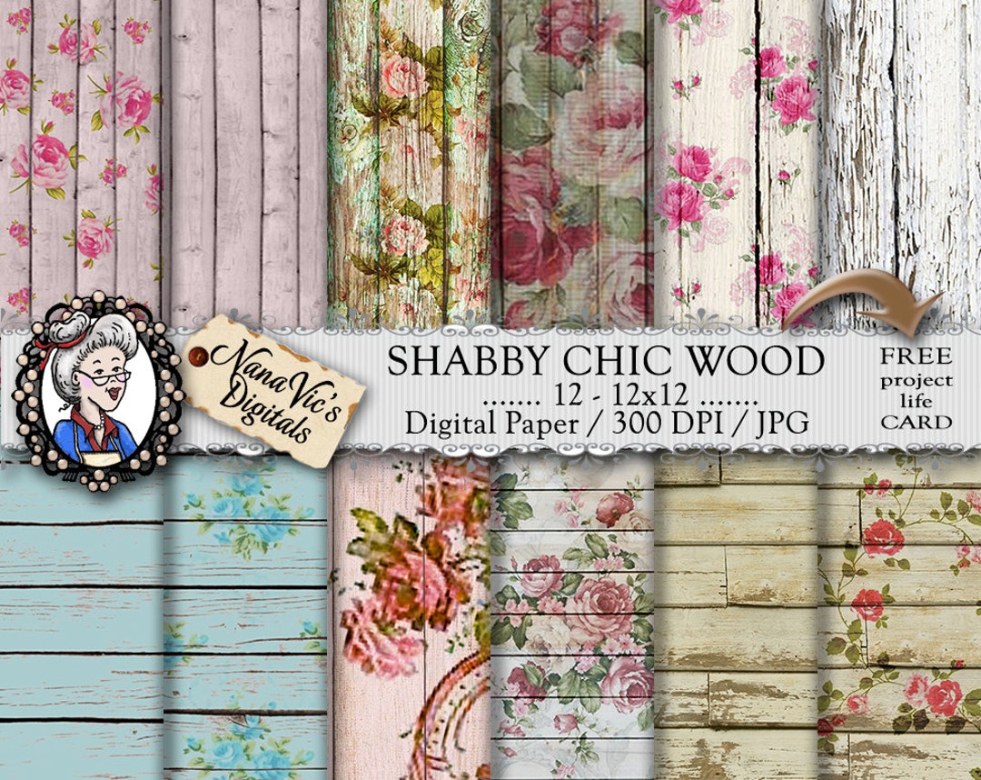 Shabby Chic Digital Paper: Wood Roses, Backgrounds, Wood Texture ...