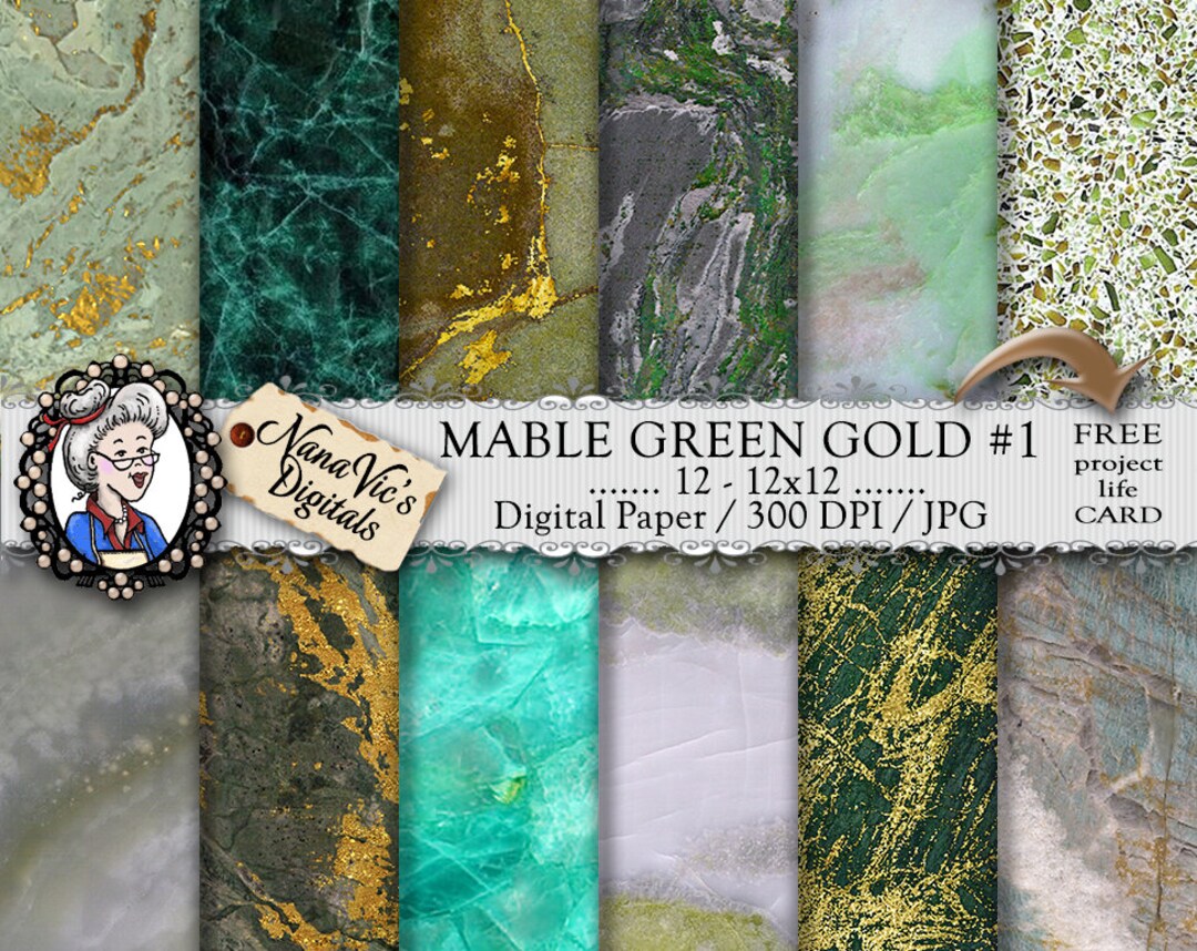 Marble Digital Paper Green Marble & Gold Veins, Marble Textures, Marble ...